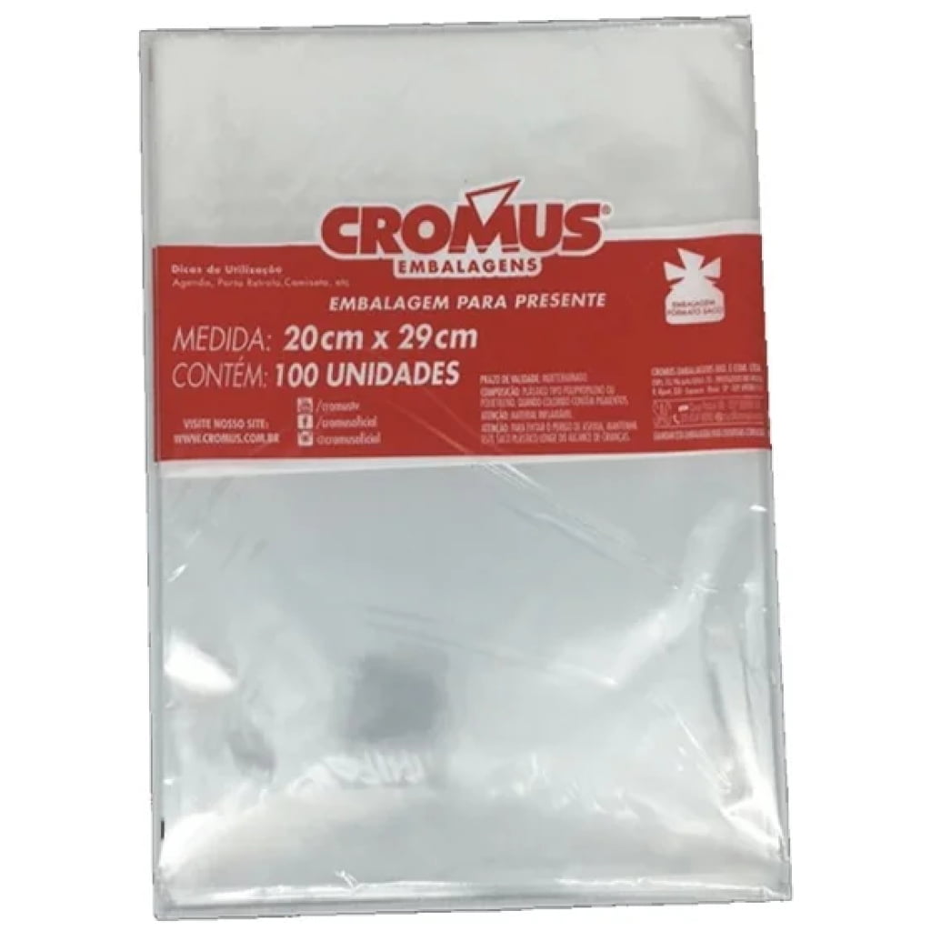 SACOLA DE CELOFANE TRANSPARENTE 20 X 29 C/ 100 UN. – CROMUS – Atual ...
